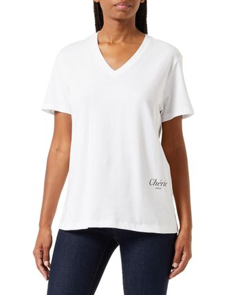 Replay Damen T-Shirt Kurzarm aus Baumwolle mit V-Ausschnitt, White 001 (Weiß), M