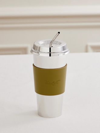 Christofle Mug De Voyage En Acier Inoxydable À Finitions En Cuir Objets Miroir - Argenté