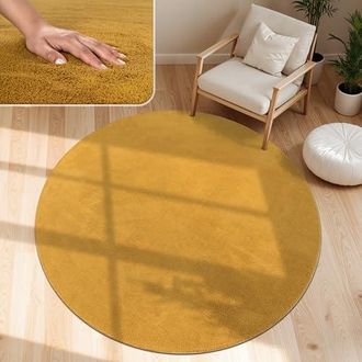 Paco Home Tapis Moderne Doux Salon À Poils Courts Lavable Fluffy Uni Effet Fourrure Intemporel Élégant Antidérapant Facile À Entretenir, Dimension:160 cm Rond, 