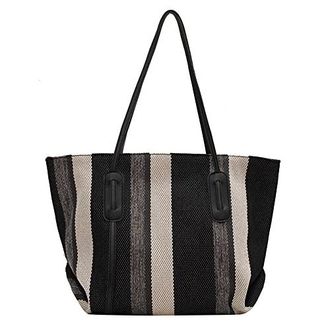 Generic Grand sac fourre-tout tendance en toile avec fermeture &eacute;clair, sac de banlieue d&eacute;contract&eacute;, sac &agrave; main en toile, grands sacs &agrave; bandouli&egrave;re, Noir, Larg