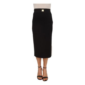 Elisabetta Franchi Midi-Strickrock mit gl&auml;nzenden Viskoseb&auml;ndern - - Skirts - Damen - Schwarzk - XS