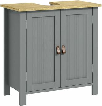 Kleankin Kleankin - Meuble salle de bain sur pied - meuble sous-vasque - 2 portes, &eacute;tag&egrave;re - mdf panneaux aspect bois clair gris