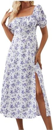 Generic Robes amincissantes d&eacute;t&eacute; 2026 pour femmes, imprim&eacute; floral, coupe ajust&eacute;e, col carr&eacute;, ourlet fendu, robe boh&egrave;me l&eacute;g&egrave;re, violet, 3XL