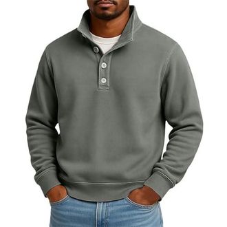 Generic T-shirt &agrave; manches longues pour homme - Polo &agrave; col montant boutonn&eacute; - Coupe r&eacute;guli&egrave;re - Pull dext&eacute;rieur respirant - T-shirt d&eacute;contract&eacute; basique uni - H