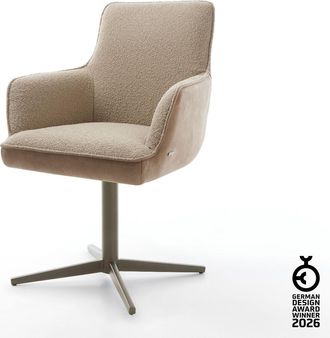 DELIFE Drehstuhl Heira-Flex mit Armlehnen Materialmix Schlamm Fu&szlig;kreuz Effektfinish Titan 360&deg; drehbar Taschenfederkern, Esszimmerst&uuml;hle