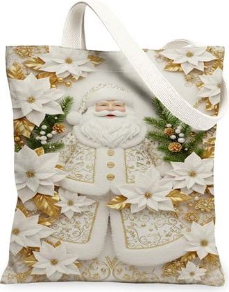 Generic Sacs fourre-tout en toile blanche &agrave; motif floral de No&euml;l, &eacute;l&eacute;gant motif poinsettia, sacs d&eacute;picerie, sacs d&eacute;picerie r&eacute;utilisables dhiver, vintage, lava