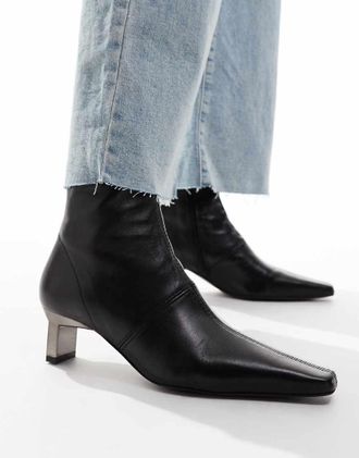 Asos Rise - Bottines en cuir de qualit&eacute; sup&eacute;rieure &agrave; talon m&eacute;tallique - Noir