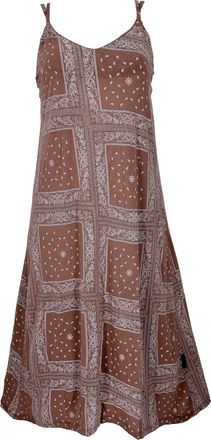 Guru Shop Midikleid mit Patchworkdruck, Sommerkleid, Trägerkleid - Schokobraun, Damen, Synthetisch, Size:XL