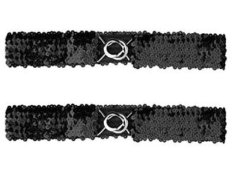 Allegra K Femmes maigre &eacute;lastique taille ceintures paillettes d&eacute;cor extensible ceintures pour robes 2 pi&egrave;ces Noir 64cm/25.19