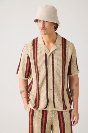 Knowledge Cotton Apparel Herren vegan Strickhemd Regular Gestreift Rot