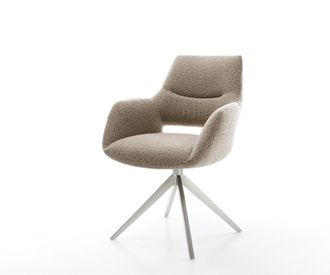 DELIFE Drehstuhl Yago-Flex mit Armlehnen Boucl&eacute; Schlamm Kreuzgestell breit Edelstahl 360&deg; drehbar Wippfunktion Taschenfederkern, Esszimmerst&uuml;hle