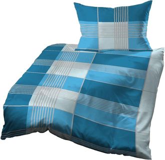 Gerald Wittmann Bettwäsche 140x200 cm + 70x90 cm, Baumwolle Waffel-Piqué, Gestreift Kariert Blau Grau