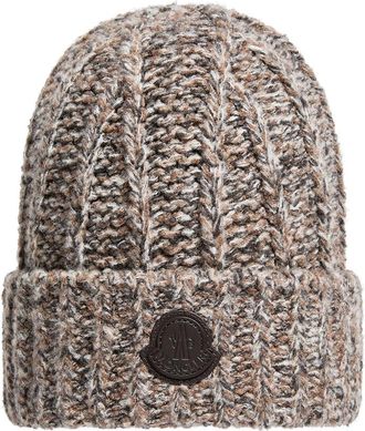 Moncler Moncler Bonnet En Maille De Laine Boucl&eacute;e M&eacute;lang&eacute;e, Homme, Gris, Taille: Uni
