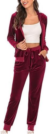 Generic Survêtement pour femme - En velours - Ensemble de sport et pantalon - 2 pièces, Bordeaux, XXL