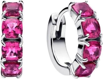 Pandora Pandora Timeless Rosafarbene Creolen-Ohrringe aus Sterling Silber mit rosafarbenen k&uuml;nstlichen Kristallen, 293851C02