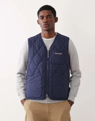 Polo Ralph Lauren Veste zipp&eacute;e sans manches isolante avec logo embl&eacute;matique - Bleu marine