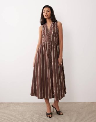 Nobody's Child Starlight - Robe sans manches mi-longue &agrave; rayures - Marron-Brown