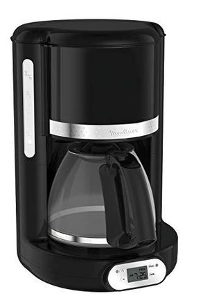 Moulinex Cafeti&egrave;re filtre programmable 24h, Design noir vintage, Capacit&eacute; 1,25 L, 10 &agrave; 15 tasses, Porte-filtre pivotant, Maintien au chaud 30 min, Verseuse ver