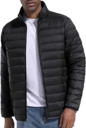 Generic Vestes dhiver pour homme - Manteau bouffant isolé, chaud, court, pliable, léger, veste matelassée à col montant, manteau dhiver dextérieur avec fermet