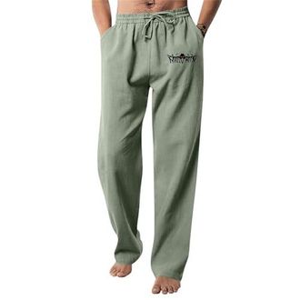Generic Pantalon dentra&icirc;nement en coton et lin pour homme - Imprim&eacute; Halloween - Respirant - Pantalon d&eacute;contract&eacute; classique, Vert, 4XL