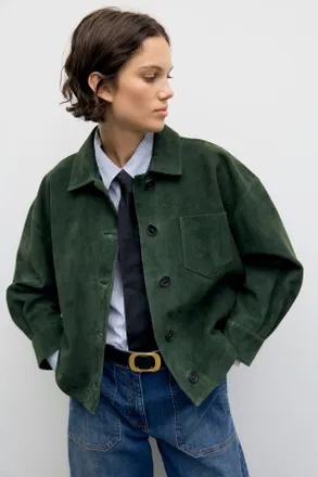 Gerard Darel Surchemise en cuir velours - PIA - Vert fonc&eacute;