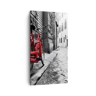 Arttor Bilder auf Leinwand Straße Fahrrad Kopfsteinpflaster Gebäude Leinwandbild mit Rahmen 45x80cm Wandbilder Dekoration Wohnzimmer Schlafzimmer Deko Klein 