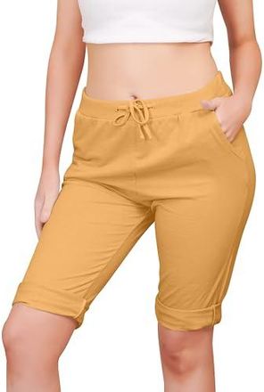 Love my Fashions Short 3/4 pour Femmes en Coton Extensible, uni, avec Cordon de Serrage, Ouvert aux Chevilles, Longueur jusquaux Genoux, v&ecirc;tement de Sport avec Poches
