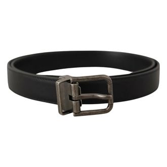 Dolce & Gabbana Homme, Accessoires, Noir, Taille: ONE Size Plain Leather Vintage Logo Metal Buckle Belt