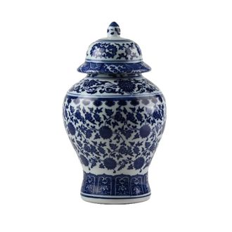 Ori&euml;ntique Fine Asianliving Chinesisches Deckelvase Porzellan Lotus Blau Wei&szlig; D15xH20cm Chinesische ingwertopf asiatische Jingdezhen China Deko Ingwerglas mit De