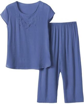 Generic Pyjama Femme Manches Longues Pyjama Grenouillere Ensemble De V&ecirc;tements De Nuit Grande Taille pour Femmes 4 &agrave; Manches Courtes Deux Pi&egrave;ces pour Short Nu