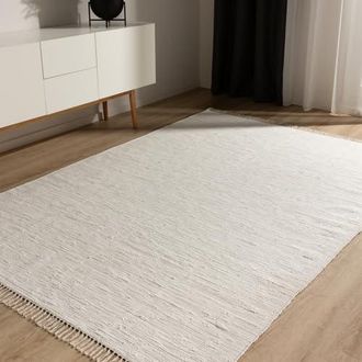 benuta Basic Tapis Coton Tom - Crème 80x150 cm - Tissé à Main - 100% recyclé - Compatible avec Chauffage au Sol - pour Salon, Chambre, Couloir, Salle à Mange