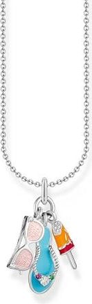 Thomas Sabo Chaîne avec triple pendentif coloré en argent sterling 925 KE2228-340-7, taille unique, Argent sterling, Zircone cubique