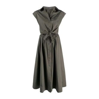 Lorena Antoniazzi Olivgr&uuml;nes Baumwoll Midi Kleid - - Dresses - Damen - Gr&uuml;n - S