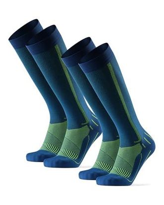 Danish Endurance Chaussettes de Compression 21-26 mmHg, Hommes et Femmes, Unisexes, Lot de 1 ou 2, Bleu/Jaune Fluo, 43-47