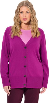 Ulla Popken Damen große Größen Übergrößen Plus Size Strickjacke, V-Ausschnitt, Knopfleiste, Feinstrick