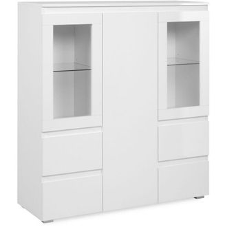 M&S Collection Argentier 4 portes 4 tiroirs 116x41,1x125,7 cm blanc brillant - MALIO
