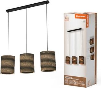 Ledvance Pendelleuchte 3-flammig Decor Cardboard Cylinder braun aus Wellpappe, E27, 830 mm Länge, Leuchtenschirm aus recyceltem Material, nachhaltig durch aust