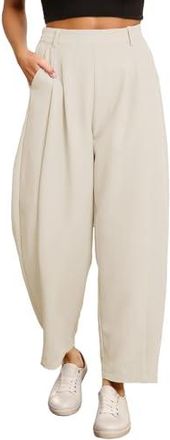 Generic Pantalon pour femme - Jambe large - &Eacute;lastique - Taille haute - Poche lat&eacute;rale - Pantalon de travail d&eacute;contract&eacute; - Pantalon extensible pour femme, kaki