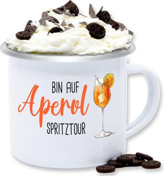 Shirtracer Emaille Tasse Blechtasse - Karneval & Fasching - Tassen - Bin auf Aperol Spritztour I JGA I Mädelsabend I Spritz Tour - 300 ml - Weiß Silber - faschin