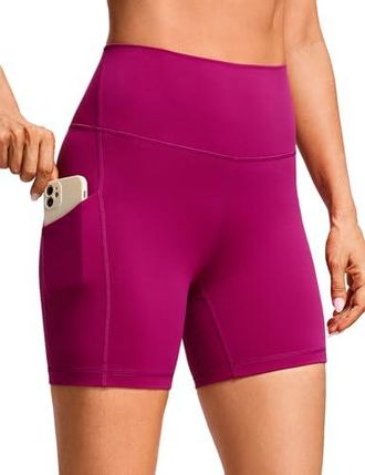CRZ YOGA Femme Butterluxe Short de Motard 13cm - Short Dentra&icirc;nement Taille Haute Poches Lat&eacute;rales Magenta Pourpre 42