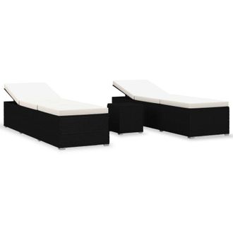 vidaXL Vidaxl - Chaises longues de jardin table &agrave; th&eacute; 3 pcs R&eacute;sine tress&eacute;e Noir