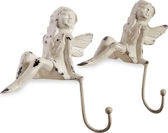 Loberon Haken 2er Set Angel, Zauberhafte Elfen, Shabby-Romantik pur, mit Antik-Finish, Nostalgischer Charme, Dekoration, Aufbewahrung, Eisen, antikcreme