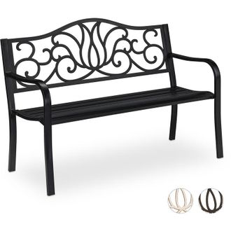 Relaxdays Relaxdays Banc jardin antique, 2 personnes, balcon, terrasse, m&eacute;tal, H x L x P : 90 x 127,5 x 63cm, acier, fonte, noir