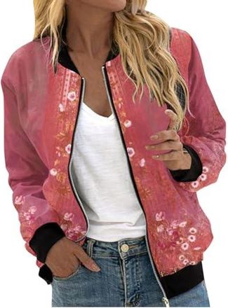Minetom Veste Femme Blouson Printemps Été Léger Bomber Veste Outwear Manches Longues Zippé Jacket Casual Sport Manteau B Rouge XL