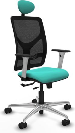 Piqueras y Crespo Stuhl mit wei&szlig;en und schwarzen Armlehnen, h&ouml;henverstellbare Lendenwirbelst&uuml;tze und festes Kopfteil, Schwarz/T&uuml;rkis