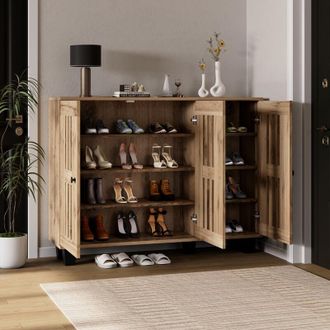 STILVORA Buffet et Enfilade avec 3 Portes ajour&eacute;es, 8 Niches, Style Naturel, en Panneaux de Particules, 120&times;32&times;92 cm, Bois