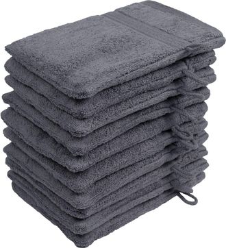 Top Fuel Fashion 10er Pack Waschlappen Elegance 58044 Waschhandschuh 16x21 cm Frottier Baumwolle anthrazit (anthrazit)