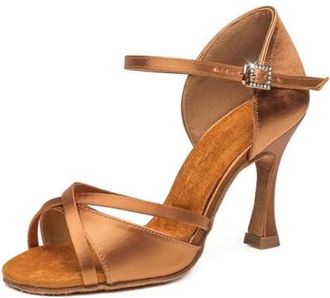 MGM-Joymod Chaussures de danse latine moderne pour femme avec talon &eacute;vas&eacute; et bout ouvert, Talon marron de 6 cm., 38.5 EU