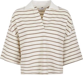 Brunello Cucinelli Femme, Tops, Blanc, Taille: 40 FR Polo Ray&eacute;