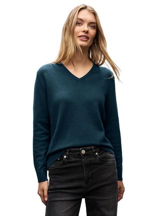 Street One Damen 3015725 Kuscheliger V-Neck Pullover, Tide Blue, 36